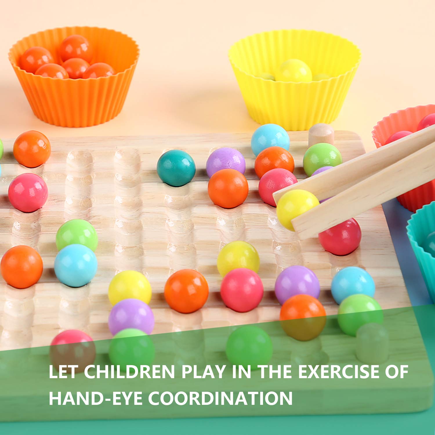 4 in 1 Wooden Board Bead Game,Montessori Rainbow Puzzle Sorting Stacking Toy, Kids Learning Math Games,Great Gift for Girls and Boys
