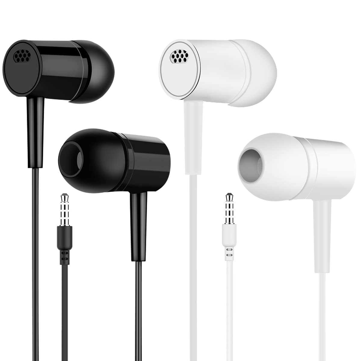 2 Packs (Black,White) Earbuds Headphones with Microphone, 3.5mm Interface in-Ear Earbuds Wired Headphones with Powerful Heavy Bass Stereo,Compatible.