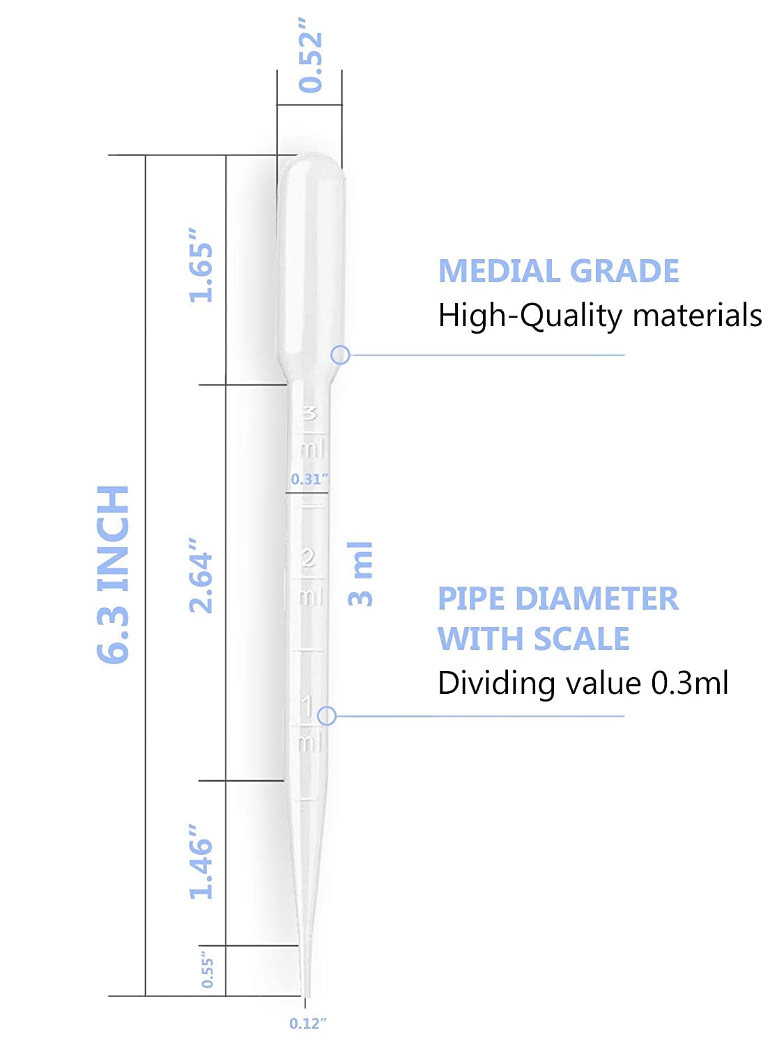 300PCS Disposable Plastic Transfer Pipettes Graduated Eye Dropper Suitable for Essential Oil Science Laboratory 3 ml