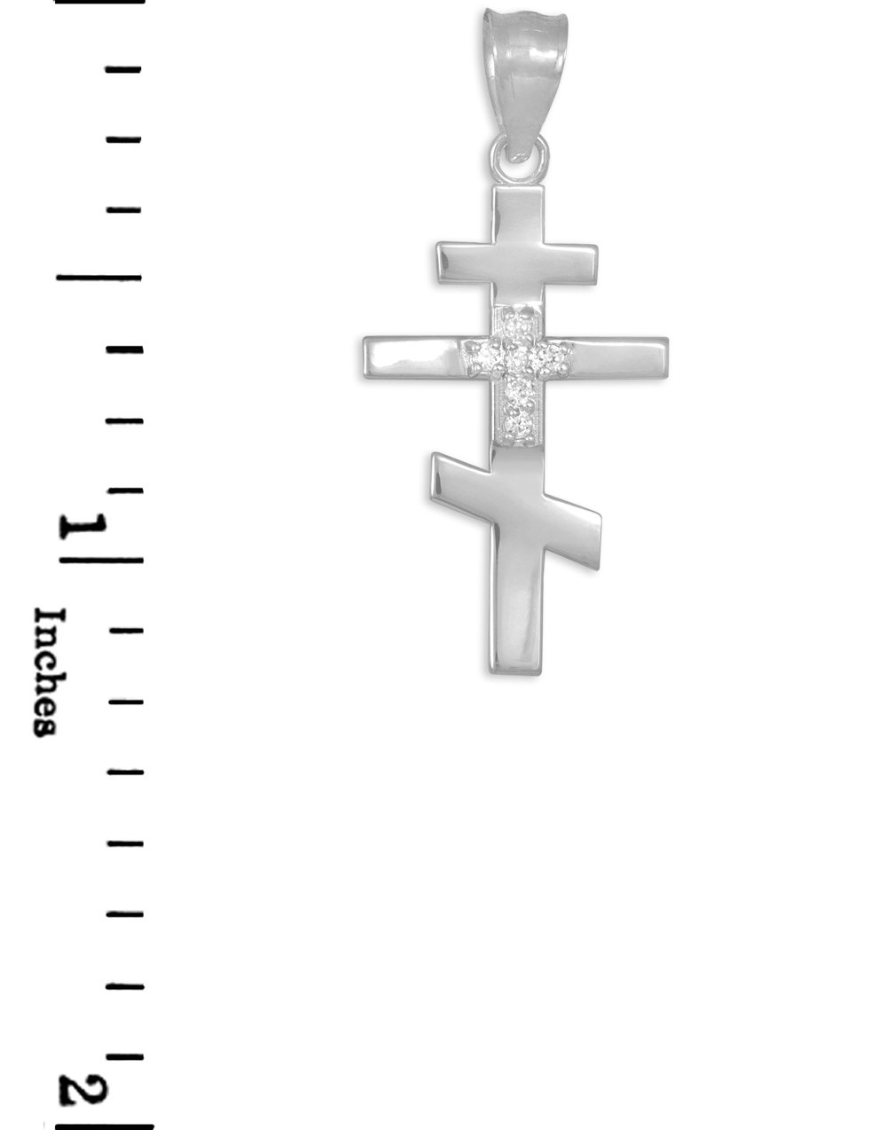 14k White Gold Diamond Studded Orthodox Charm Russian Cross Pendant