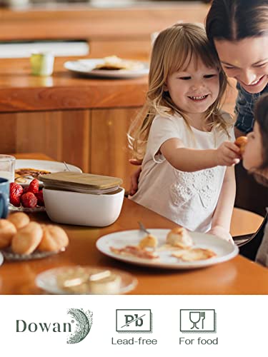 DOWAN 6.5" Large Butter Dish - Ceramic Butter Dish with Lid for Countertop - White Butter Keeper Holds Up to 3 Sticks - Butter Holder and Container with High-Quality Silicone Sealing