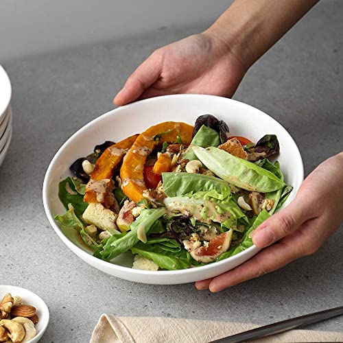 DOWAN Pasta Bowls 32oz, Large Salad Bowls, White Pasta Bowl Set of 6, Porcelain Fruit Bowl Plates, 8.5 inch Wide Shallow Plates, for Bread Meal Prep Bowls