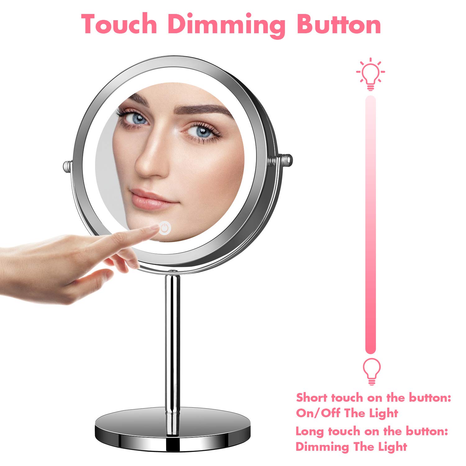 SPIGHTDEX Magnifying Mirror with Light 1x/10x Magnification,Mirror with Lights 7 Inch Double Sided,Lighted Makeup Vanity Mirror with Stand,Led Cosmetic Beauty Mirror for Tabletop Shaving Bathroom