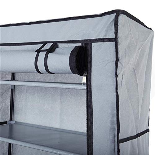 9 Tier Shoe Rack, Space Saving Portable Shoe Rack Storage Organizer, 10 Tiers 9 Lattices Non-Woven Waterproof Fabric Cover Shoe Rack (Grey, 10 Tiers 9 Lattices)