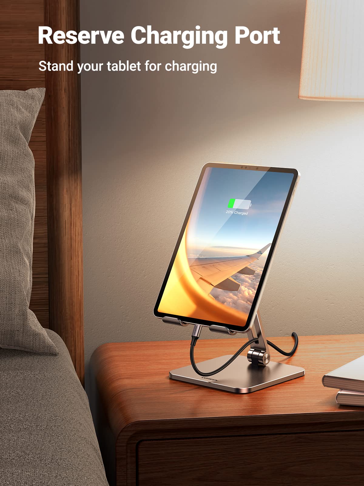 UGREEN Tablet Stand Compatible for iPad Desk Stand Holder Adjustable Aluminum Thicker Base Compatible with iPad Pro Air Mini 13 12.9 11 Inch Home Office Desk Accessories Grey