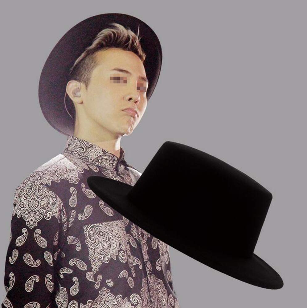 1PCS Black Classic Flat Top Blend Fedora Hat Brim Church Derby Cap for Unisex Men Women