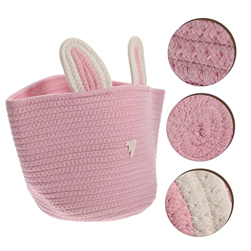 Cabilock Boho Decor Rope Rabbit Basket Snacks for Pink Cotton Rope Household Bohemian Decor