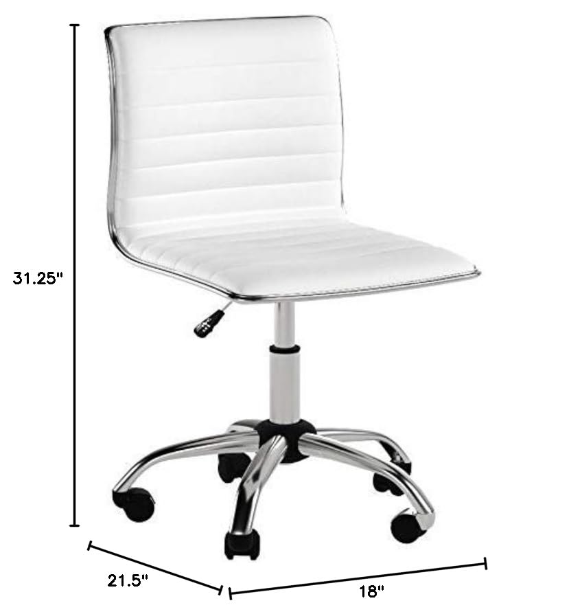 BTEXPERT BTExpert Swivel Mid Back Armless Ribbed Designer Task Chair Leather Soft Upholstery Office Chair - White