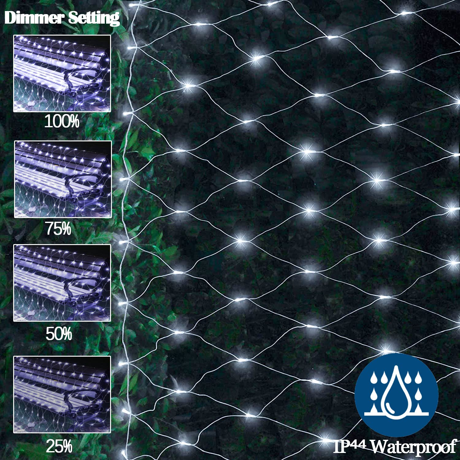 Apatner Outdoor Net Mesh Lights Bushes Lights Plug in Outside Tree Light 9.8ft x 6.6ft 200 LED Connectable for Curtain Garden Yard Balcony, 8 Mode with Remote(White)