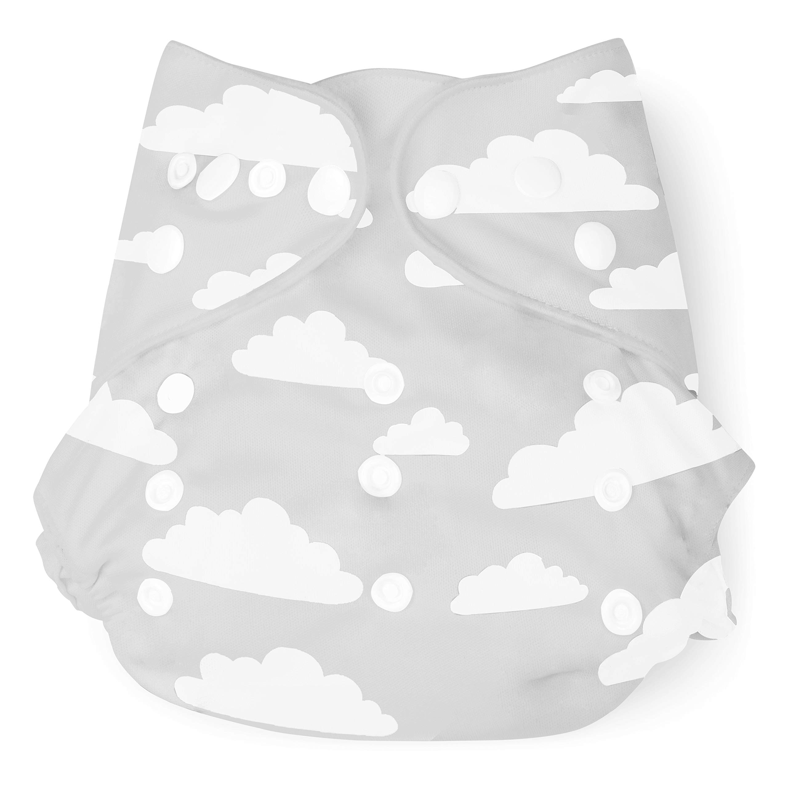 Grey Clouds Cloth Diapers (Updated Quality) β 8 Reusable Cloth Diapers for Babies with 8 Cloth Diaper Inserts β Extra Leg Lining for Boys