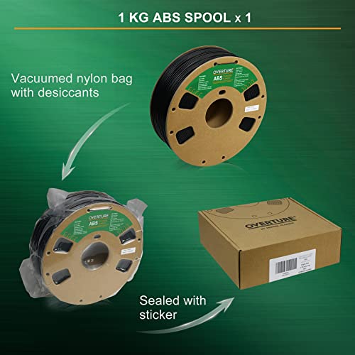 OVERTURE ABS Filament 1.75mm, ABS 1kg Spool (2.2lbs),3D Printer Filament,Dimensional Accuracy +/- 0.03 mm, Fit Most FDM Printer (Black 1-Pack)