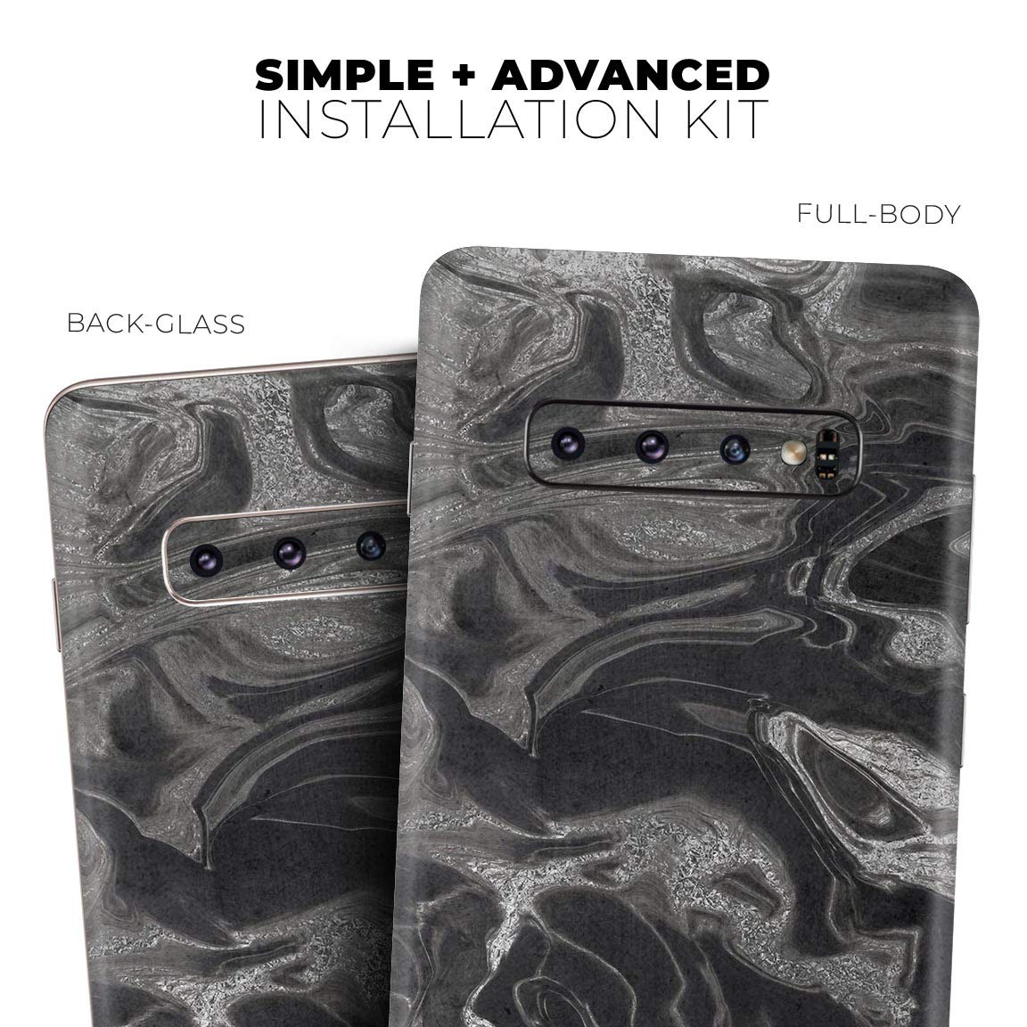 DesignSkinz Black & Silver Marble Swirl V6 Protective Vinyl Decal Wrap Skin Cover Compatible with The Samsung Galaxy S20 (Screen Trim & Back Glass Skin)
