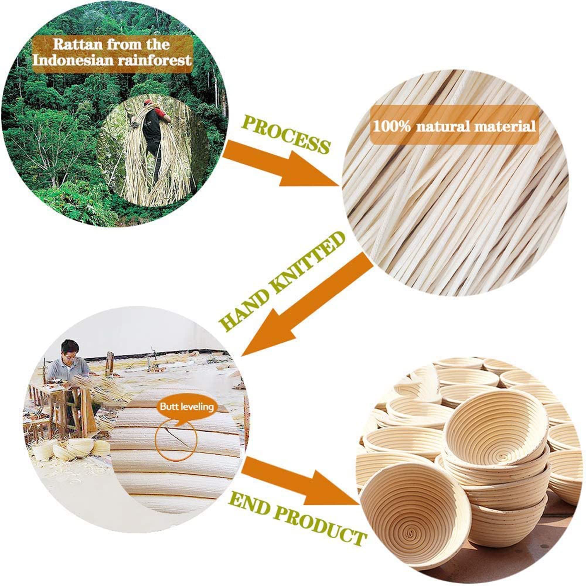3pcs 5" Banneton Proofing Basket Round Bread Brotform with Liner Eco-Friendly Natural Rattan for Professional & Home Bakers