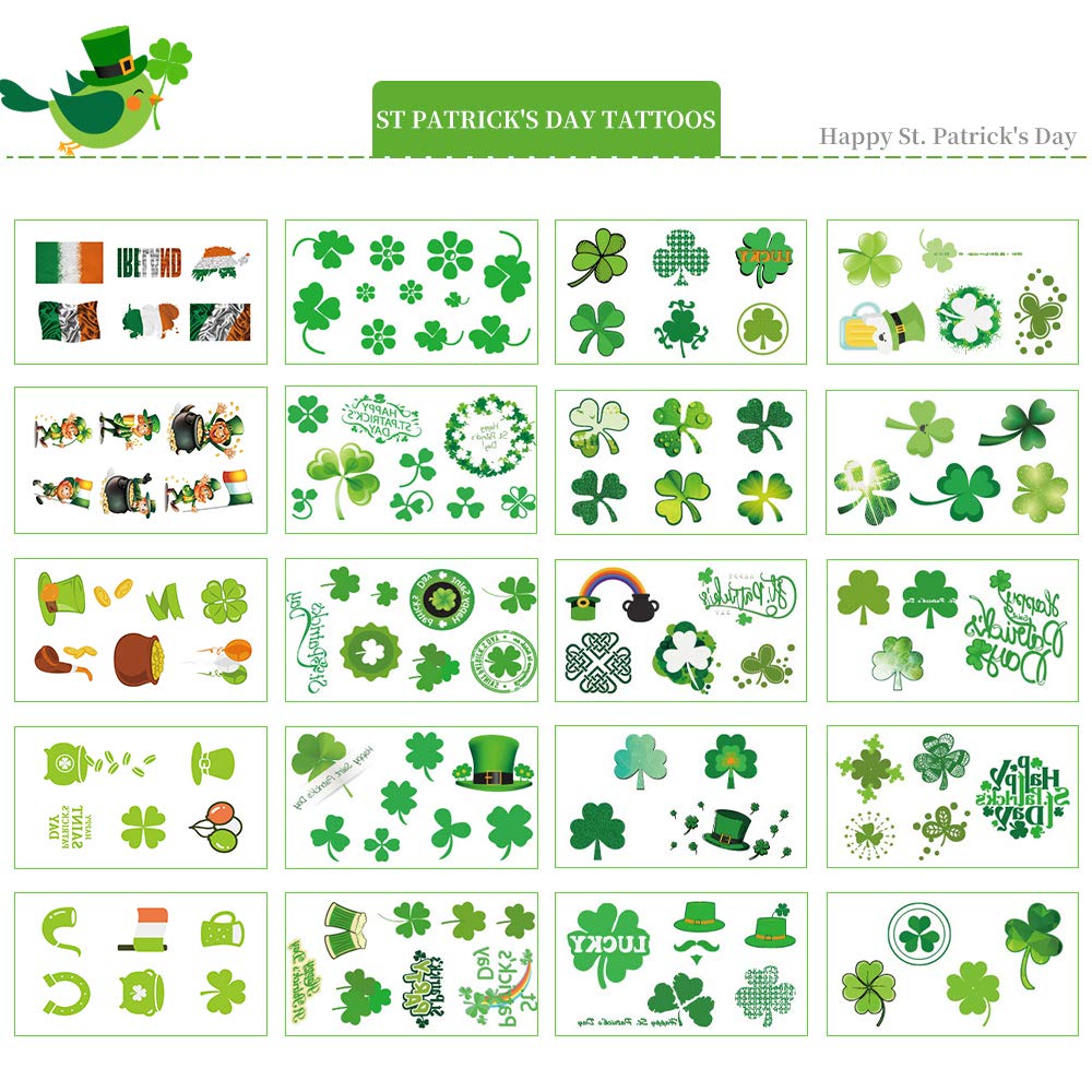 St Patricks Day Tattoos,Shamrock Tattoos,Saint Patricks Day Temporary Tattoos Stickers for Face,Clover Tattoo,