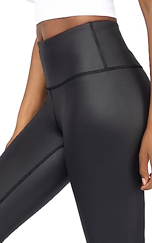 90 Degree By Reflex Women's High Waisted Tummy Control Squat Proof Faux Leather Pleather Ankle Leggings - Black Cire - Medium