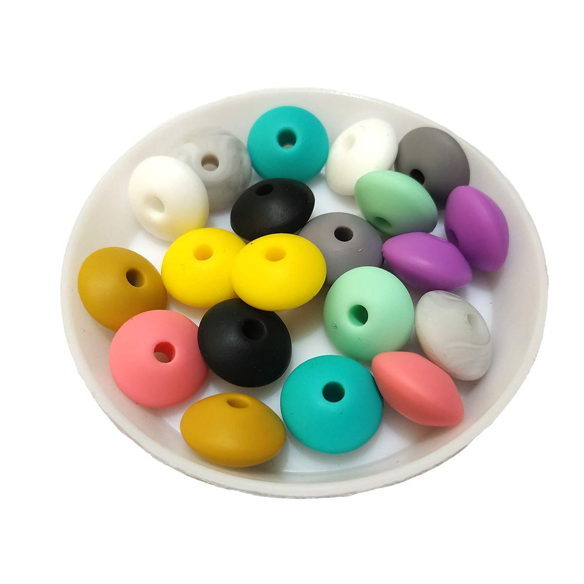 Arakierst 100pcs Silicone Abacus Pearl Focal Beads for Pen 12mm Silicone Flat Spacer Beads for Keychain Making DIY Jewelry Woman Lanyard Craft