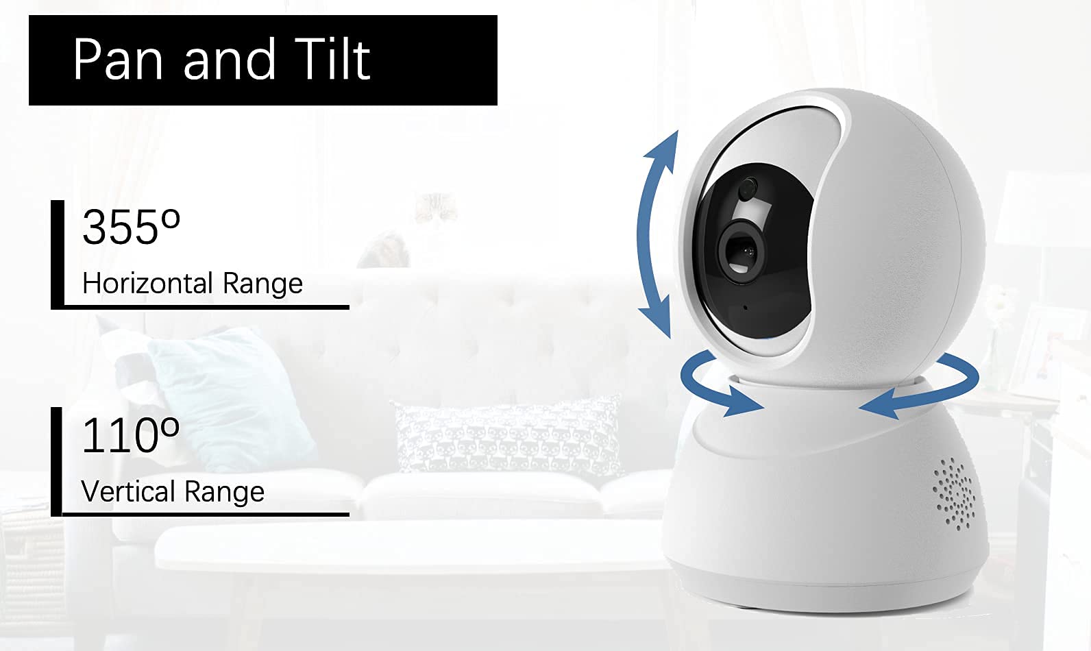 Home Security Camera System 1080P HD Indoor Smart Pan/Tilt Cam, Motion-Activated with 2.4G Wi-Fi, Night Vision - Compatible with Alexa and Google Assistant