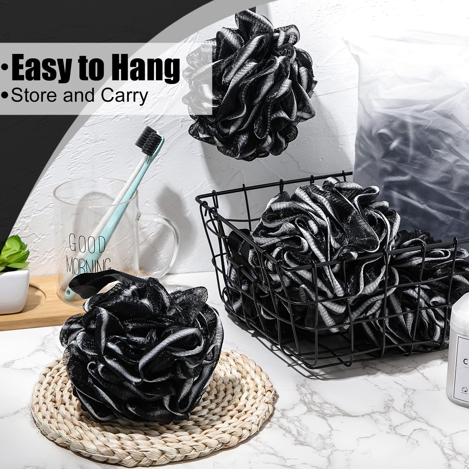 24 Pcs Loofahs Bulk Shower Bath Sponge 60 g Bamboo Charcoal Body Shower Loofah Shower Pouf Large Mesh Bath Puff for Men and Women Bathing Accessories