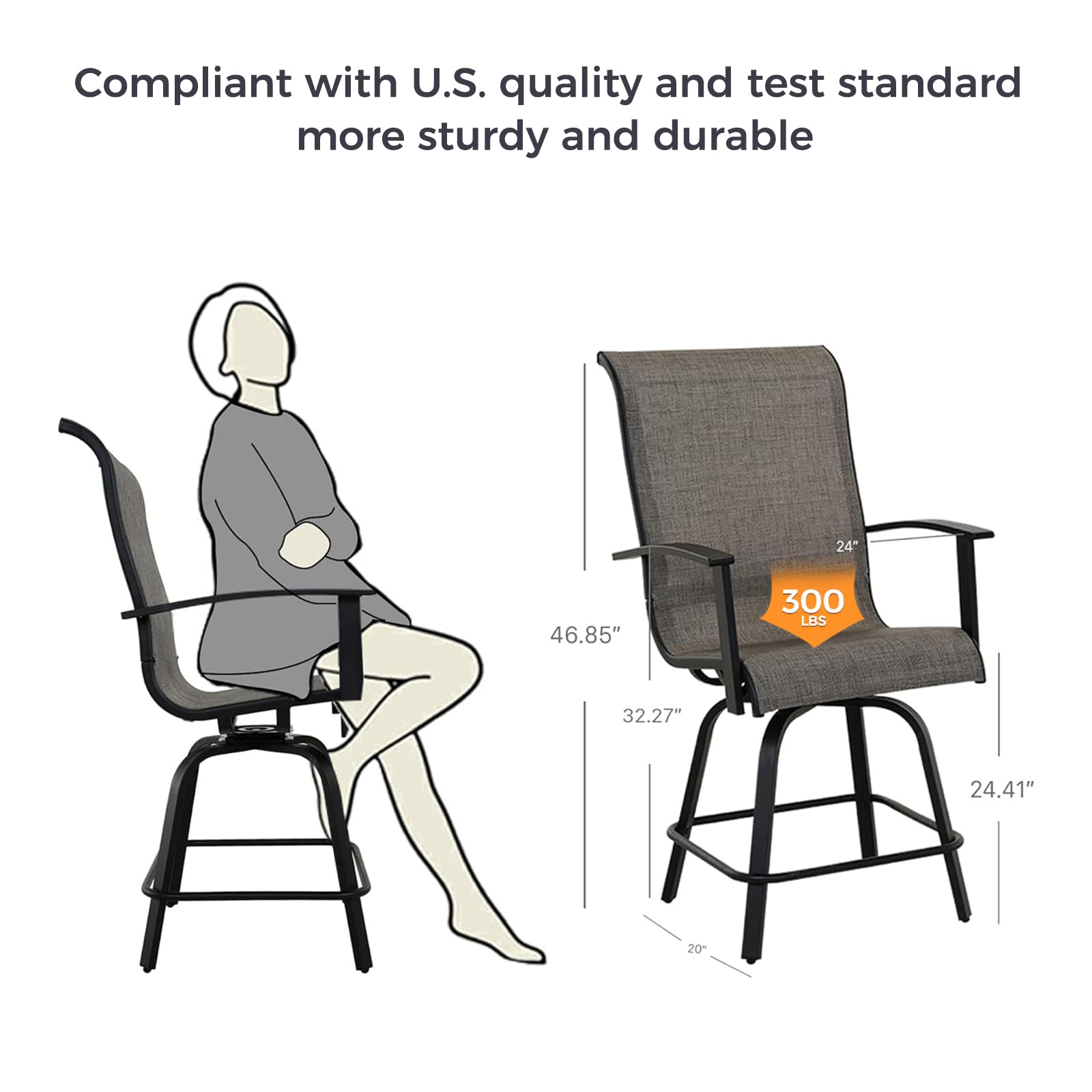 Grand patio Outdoor Counter Height Patio Stools Set of 2, Swivel Bar Chairs for Balcony, Poolside, Backyard, Garden (Coffee, 2PC)