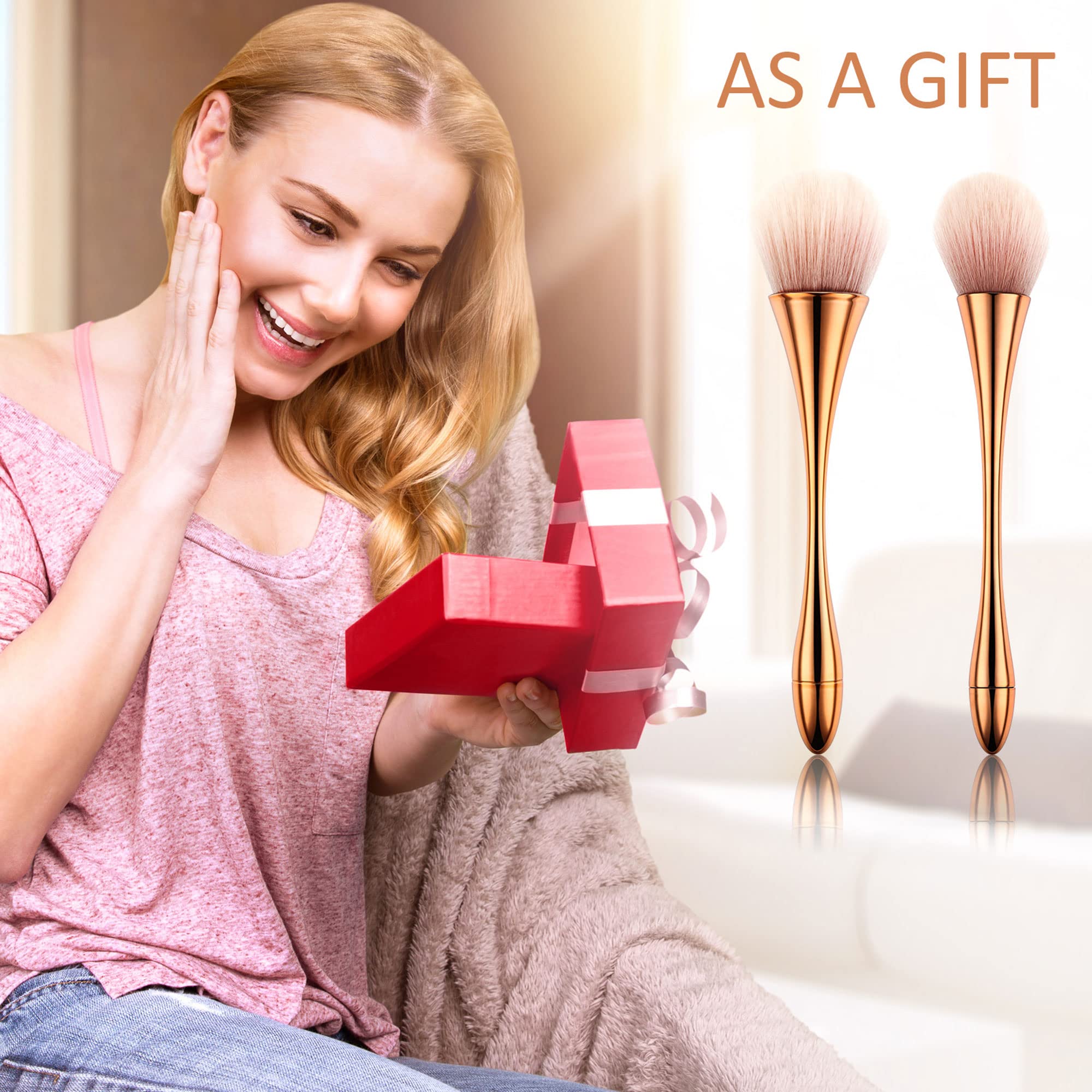 Boao 2 Pcs Large Fluffy Makeup Brushes Soft Bronzer Powder Brush for Coverage Loose Blending Buffing Nail Foundation(Rose Gold)