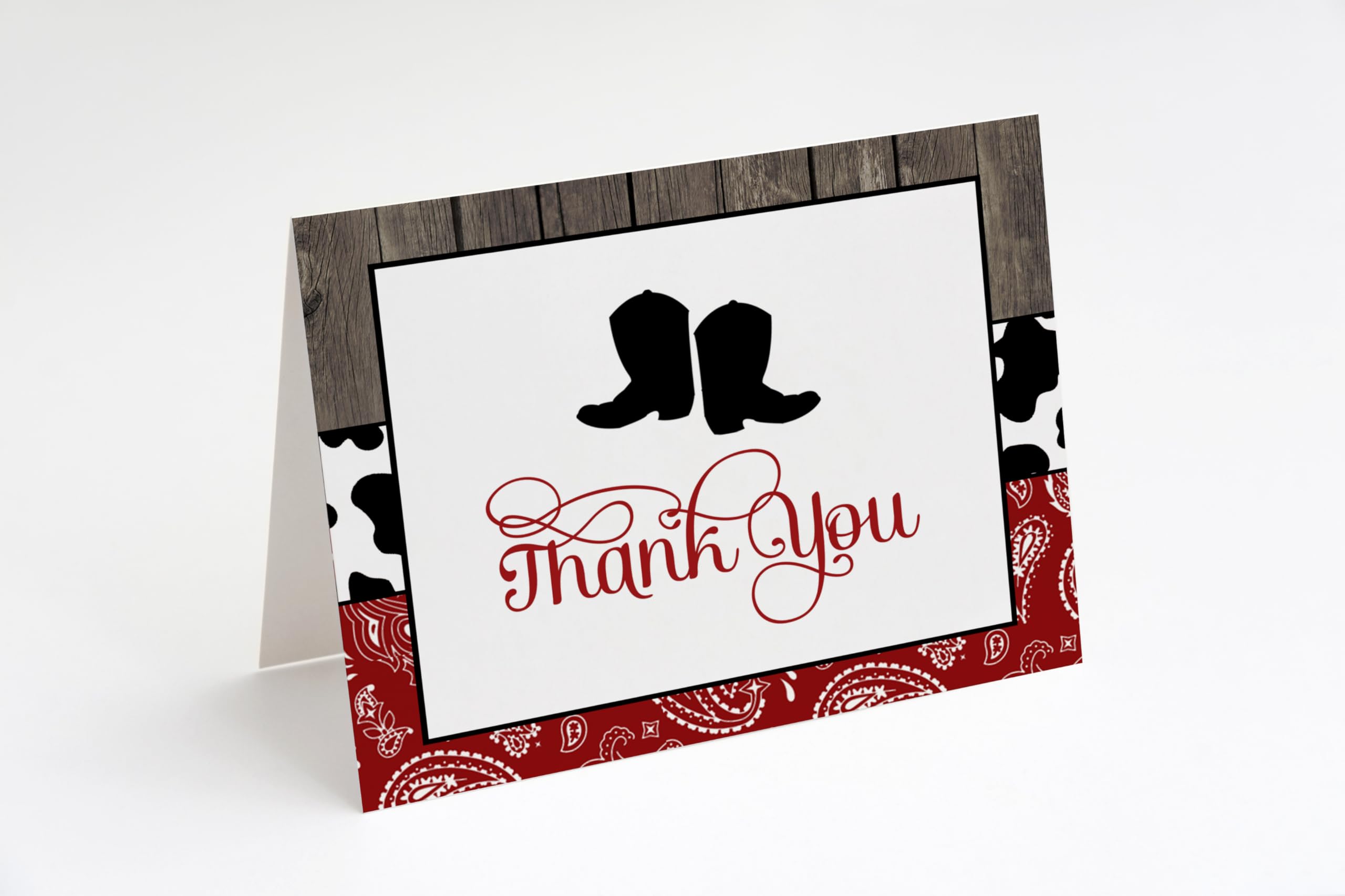 The Invite Lady Cowboy Thank You Cards Bandana Theme Baby Shower Paisley Boots Notes With Envelopes (24 count)