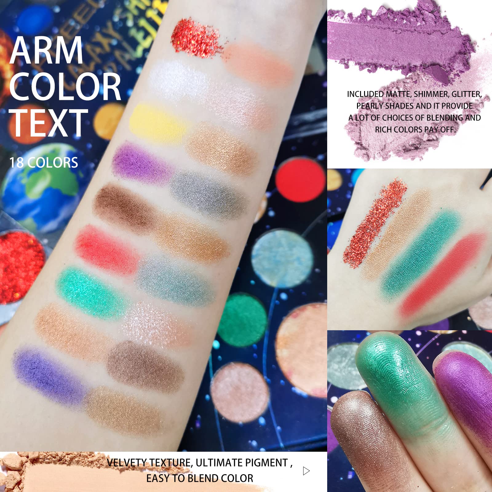 FREEORR 18 Colors Galaxy Eyeshadow Palette, Glitter Eyeshadow Makeup Multi Reflective Shimmer/Glitter Matte Bake Pressed Pearly High-pigmented Colorful Eye-Shadow Makeup Palette