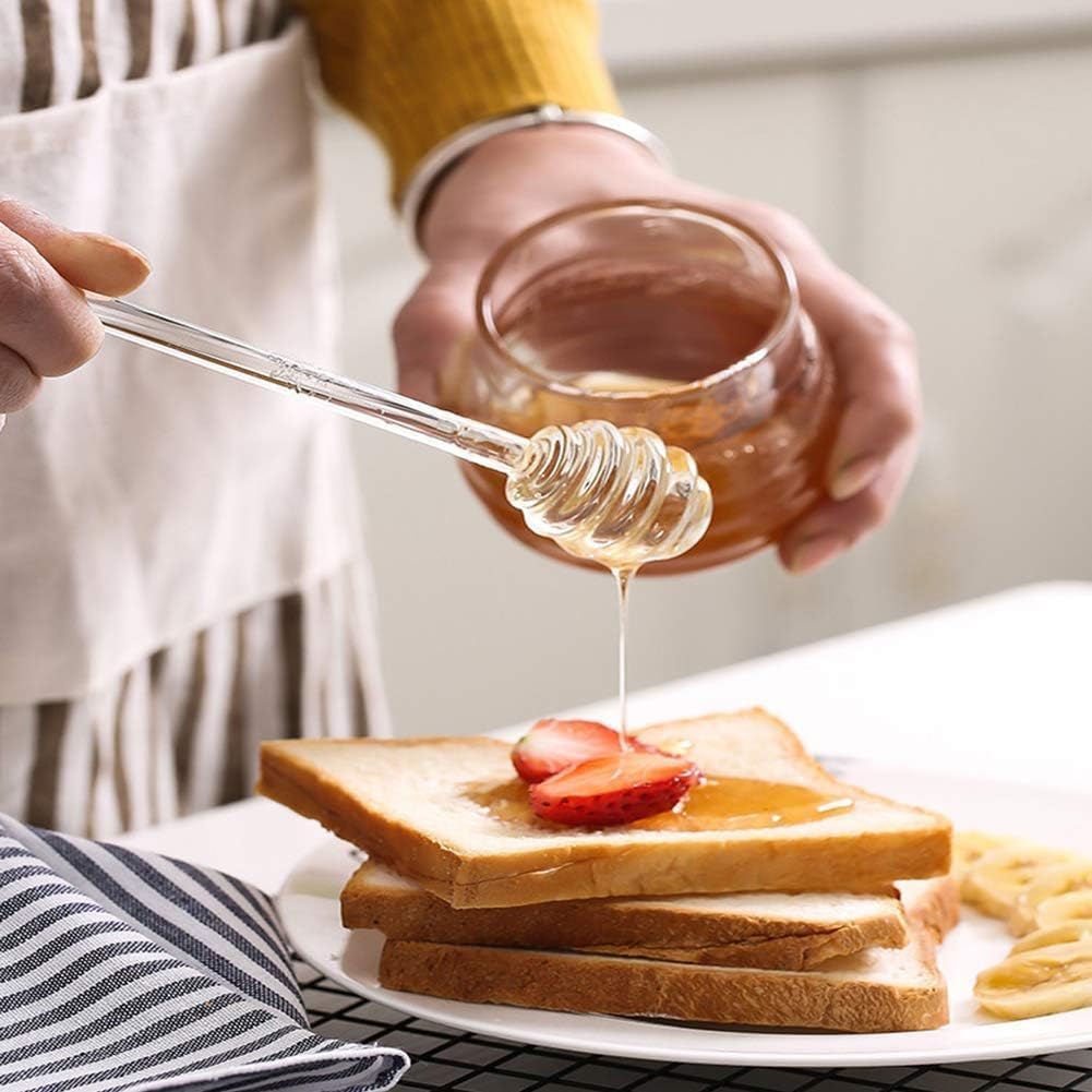 2Pcs Transparent 6" Glass Honey Dipper Sticks Stirring Sticks Server Honey Spoon Dipper Stirrer Honey Wand for Honey Pot Jar Containers Honey Dispense Drizzle, Clear Asparagus Servers Flatware,Servers