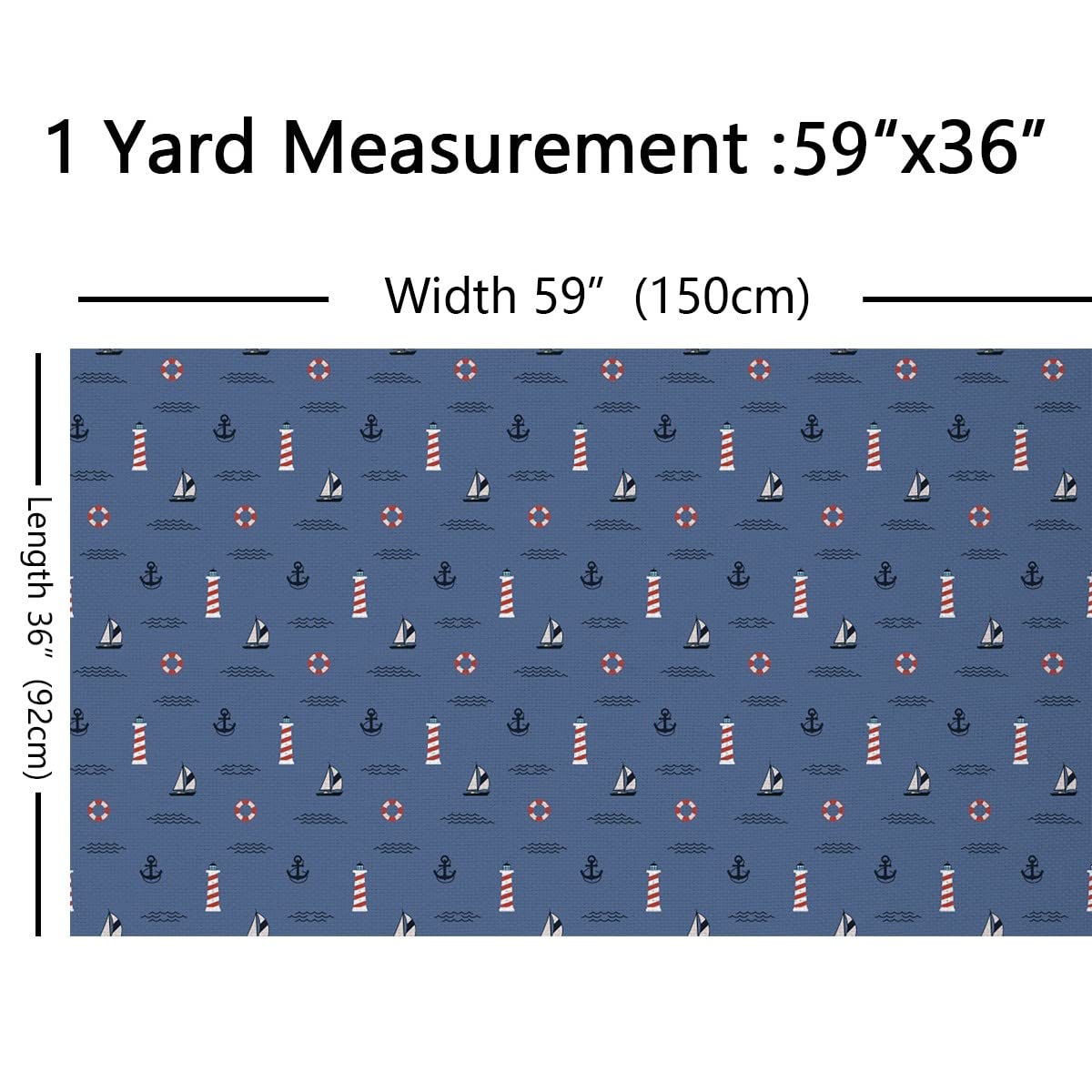 Upholstery Nautical Fabric by The Yard, Anchor Sailboat Printed Decorative Fabric for Upholstery and Home DIY Projects, Ocean Themed Lighthouse Waterproof Outdoor Fabric, 10 Yard, Navy Blue