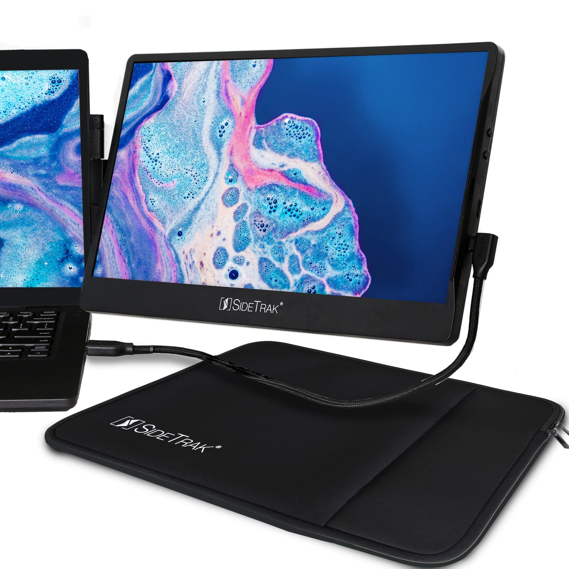 SideTrak Swivel Attachable Portable Monitor for Laptop 12.5” FHD IPS Laptop Screen with 14” Protective Case | Compatible with Mac, PC, & Chrome | Fits All Laptop Sizes | Powered by USB-C or Mini HDMI