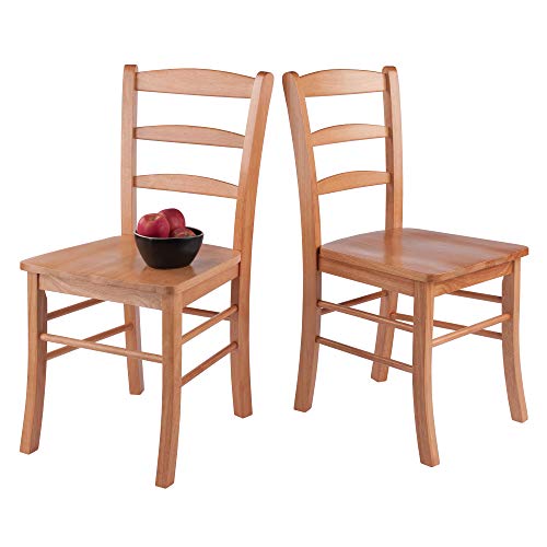 Contemporary Home Living Set of 2 Light Oak Beige Dining Chairs with Ladder Backrest, 34.50