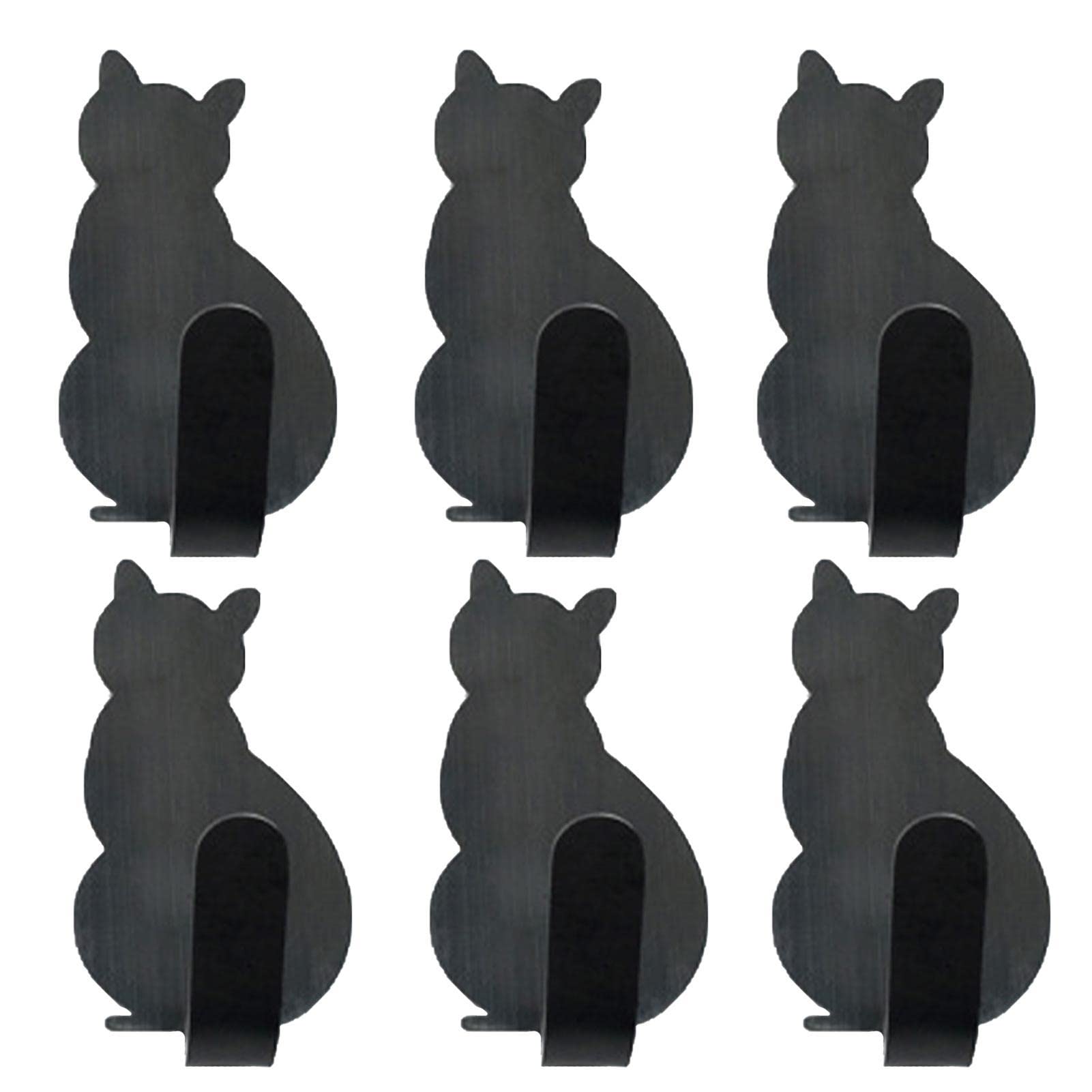 6Pcs Coat Hooks Cute Cat Shape Adhesive Hooks Wall Hooks Creative Wall Decorations Hanger Holder Stainless Steel for Hanging Coats Hat Towel Key Scarf Bags