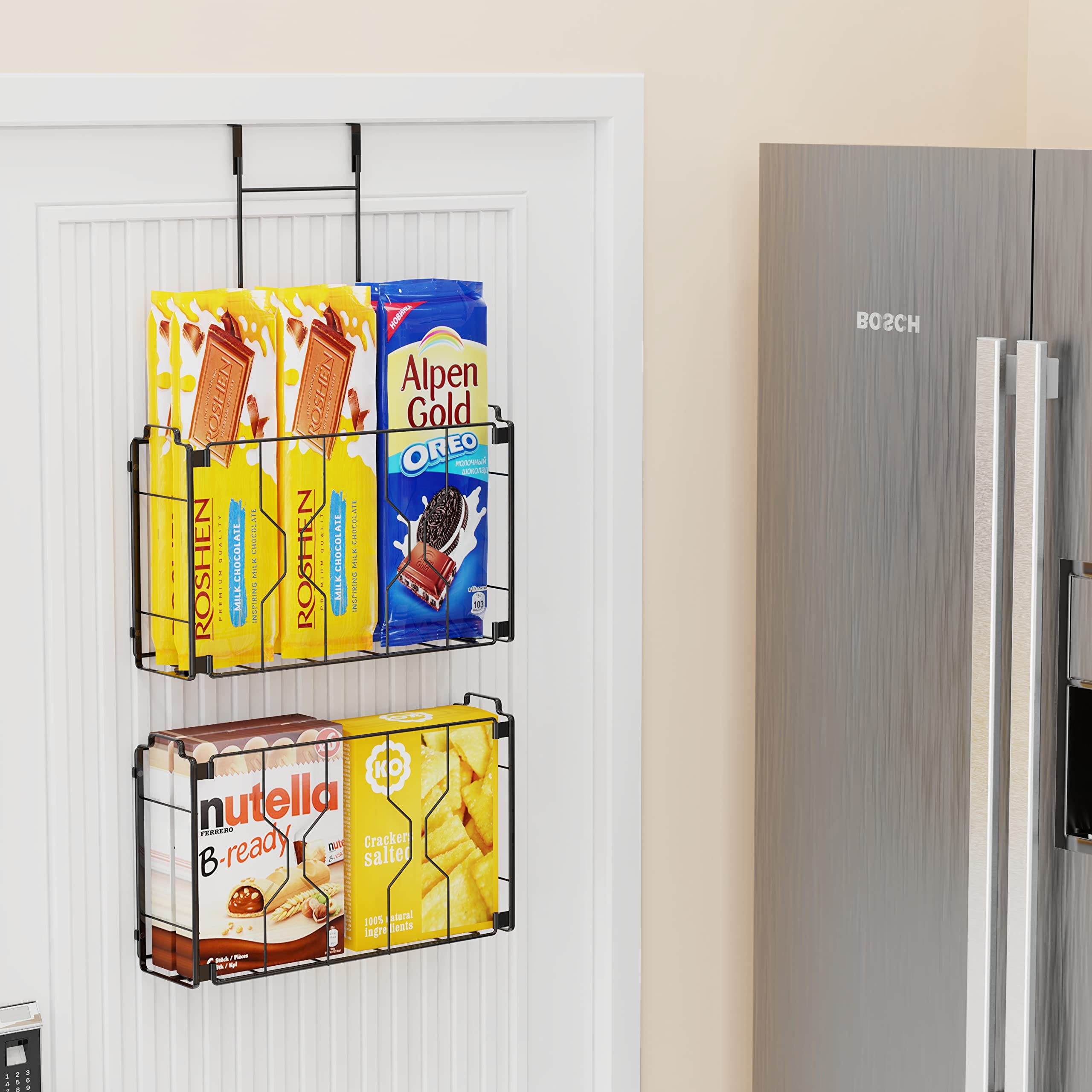 2 Pack- Simple Trending Over the Door/Wall Mount Cabinet Door Organizer Holder in Kitchen or Pantry for Cutting Board, Aluminum Foil, Cleaning Supplies, Black