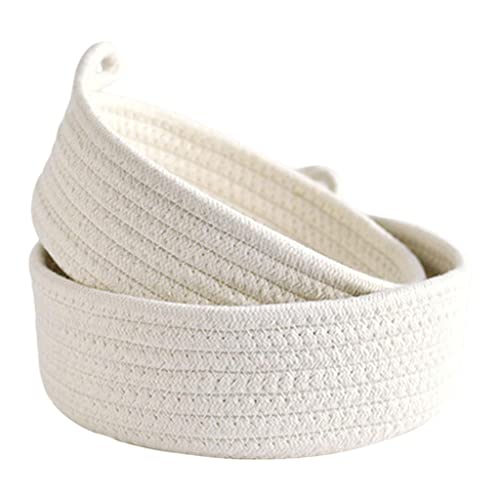 Bothyi 2 Pieces Round Small Woven Baskets Set Storage Gifts Mini Tray Montessori Rope Basket for Bedroom Drawer Nursery, White