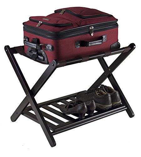 Contemporary Home Living 26.5" Espresso Unique Reese Luggage Rack with Shelf