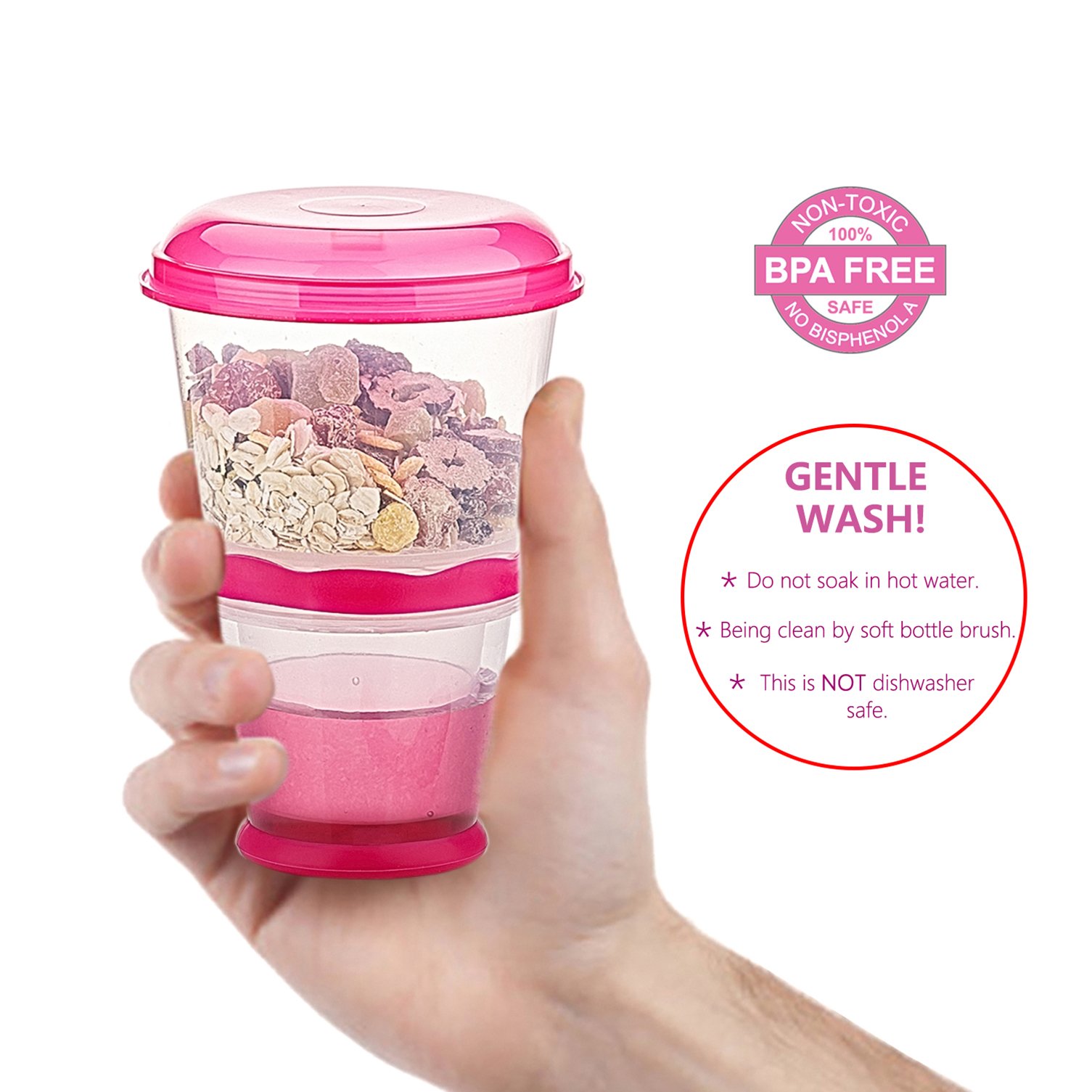 Cereal To Go, Cereal Container, Cereal On The Go Go Cereal Box Storage Container Cups Milk Yogurt Keeper Holder With Spoon (Pink)
