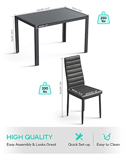 Bealife Kitchen Dining Table Set for 6, Tempered Glass 7 Piece Table and Chairs Set Modern for Home, Kitchen, Living Room, Dining Room,Black