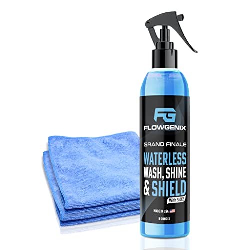 Flowgenix™ Waterless Car Wash Spray - Grand Finale - Motorcycle Cleaner & Car Wax Polish (8 oz) - Ceramic Coating - Incl. 2 Microfiber Towels - Best Cleaner & Quick Detailer to Make Your Vehicle Shine