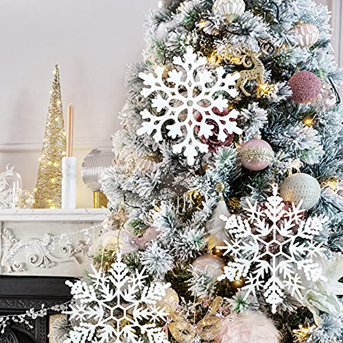 6pcs Large White Snowflakes Ornaments 12β Big Plastic Glitter Snowflake for Winter Indoor Outdoor Christmas Tree Window Room Decorations Giant Craft Snowflakes