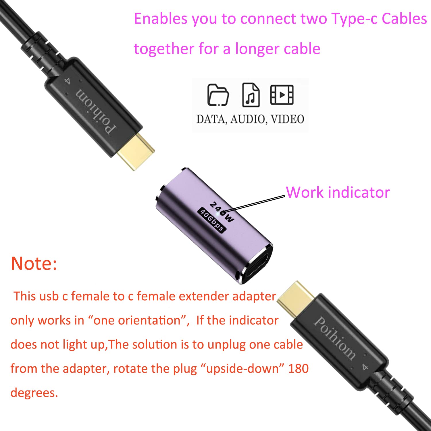 240W USB C Adapter,USB C Female to USB C Female Coupler,USB C Male to USB C Male,USB C Male to USB C Female Extender,USB4 Type C 40Gbps 8K Video for MacBook,Thunderbolt 4/3 Type C Devices(3Pack)