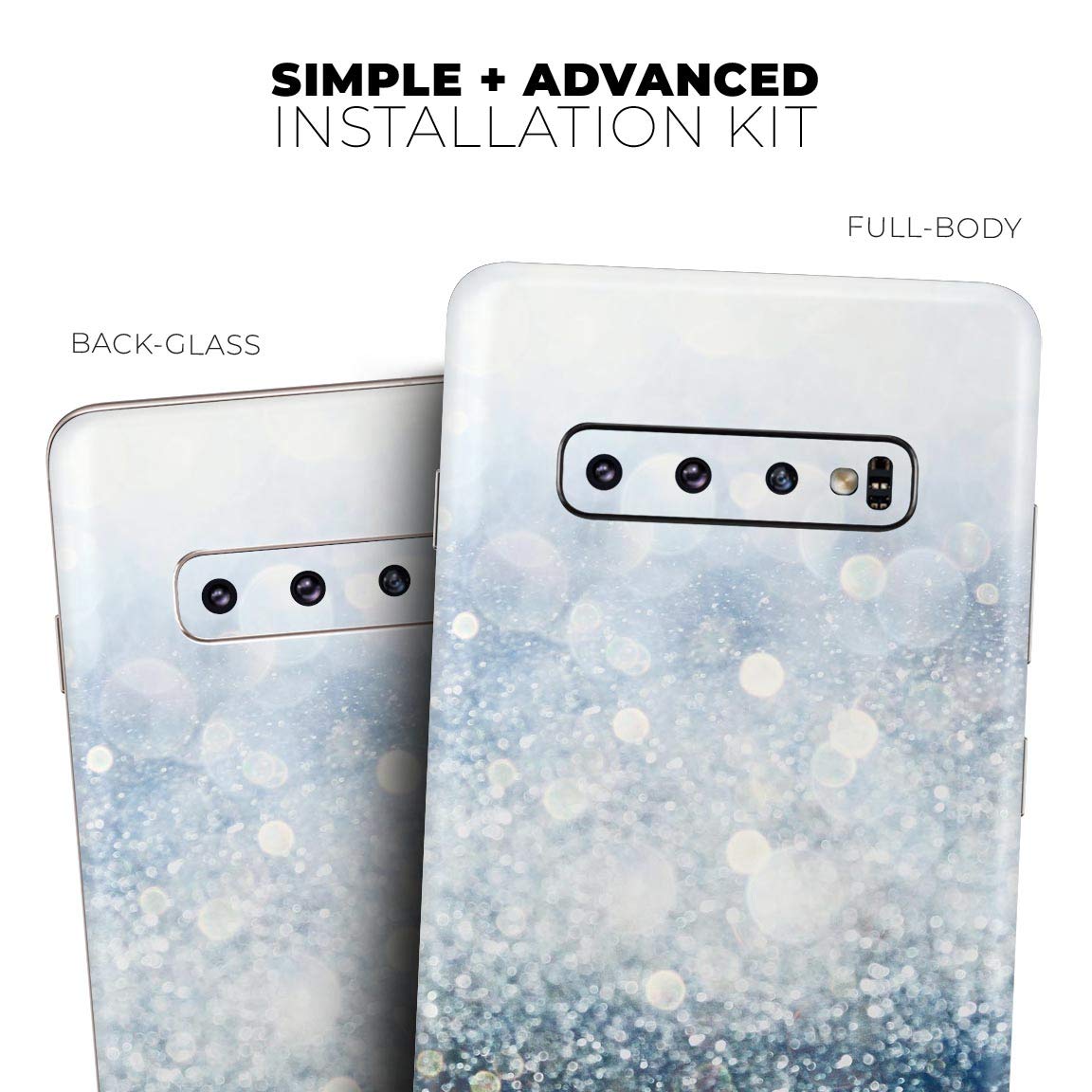 DesignSkinz Unfocused Blue and Gold Sparkles Protective Vinyl Decal Wrap Skin Cover Compatible with The Samsung Galaxy S20 (Screen Trim & Back Glass Skin)
