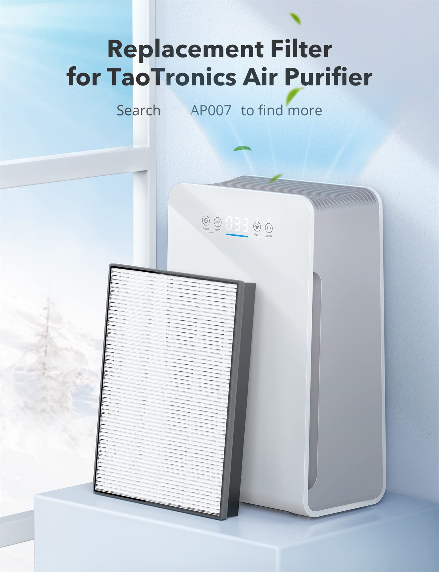 Air Purifier Replacement Filter Compatible with AP007, 3-in-1 True HEPA Filter, Pre-Filter, High-Efficiency Activated Carbon Filter, 1 Pack