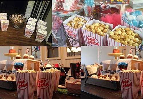 Bekith 100 Pack Paper Open-Top Popcorn Box, Popcorn Containers Striped Red and White, Great for Movie Theater Carnival Party