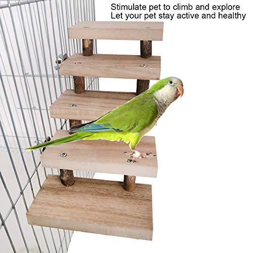 Natural Wood Ladder, 5 Layers Climbing Ladder Stairs for Parrot Guinea Pigs Hamsters Cage Accessories