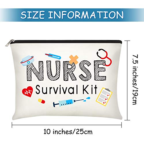 Frienda 8 Pcs Nurse Survival Kit Makeup, Cosmetic Bag Nurse Practitioner Gifts Toiletry Bag Funny Travel Bag Nurses School Supplies for Nursing Student (White)