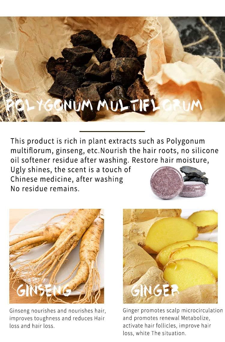 Hair Darkening and Regrowth Solid Shampoo Bar for Hair Loss Treatment for Men & Women (Polygonum multiflorum 2pcs)