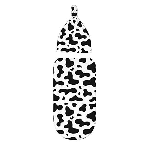 Belinyo Cow Print Newborn Swaddle Set Baby Receiving Blanket with Beanie Hat Infant Sleeping Bag for Girls Boys, One Size