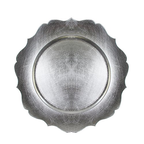 Charge it by Jay Scallop Charger Plate 13” Decorative Melamine Service Plate for Home, Professional Dining, Perfect for Upscale Events, Dinner Parties, Weddings, Banquets, Catering, Set of 4, Silver