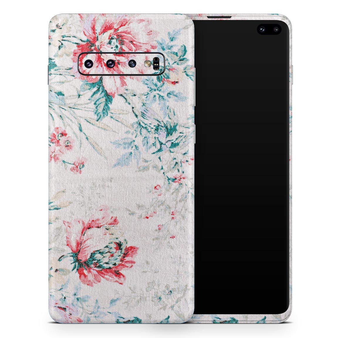 DesignSkinz Coral & Blue Grunge Watercolor Floral Protective Vinyl Decal Wrap Skin Cover Compatible with The Samsung Galaxy S20 (Screen Trim & Back Glass Skin)