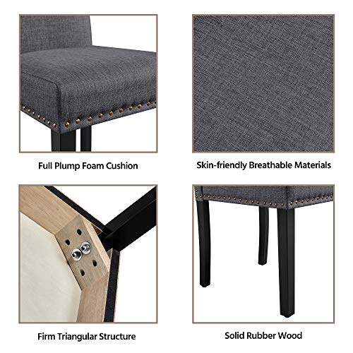 Yaheetech Dining Chairs with Rubber Wood Legs Fabric Upholstered Armless Chairs for Kitchen Dining Room Living Room Hotel Weeding Lounge Reception, Set of 4, Dark Gray