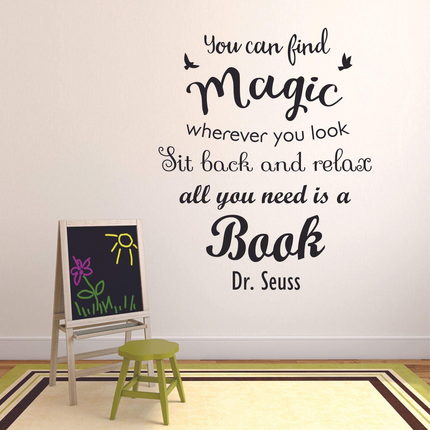 Book Reading Motivation Quotes Wall Sticker Vinyl Decal for Girls Boys Kids Library Bedroom Nursery Daycare Kindergarten Story Home Decor Sticker Wall Art Vinyl Decoration Size (10x8 inch)